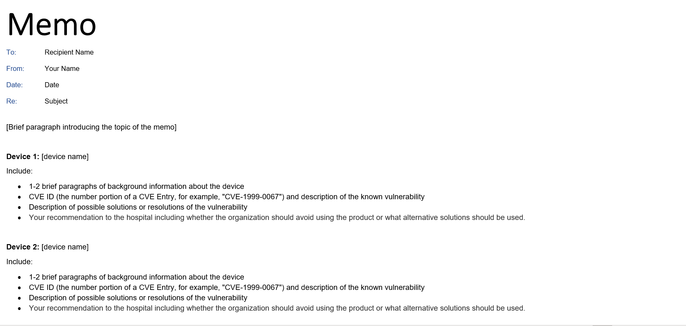 Project 1: Vulnerability Memo Instructions Your task | Chegg.com