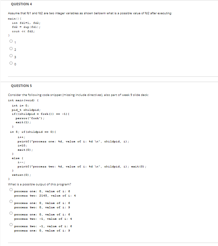 Solved QUESTION 4 Assume that fd 1 and fd2 are two integer | Chegg.com