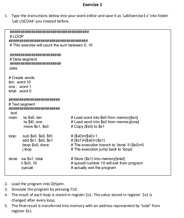 Solved Exercise 3 1. Type the instructions below into your | Chegg.com