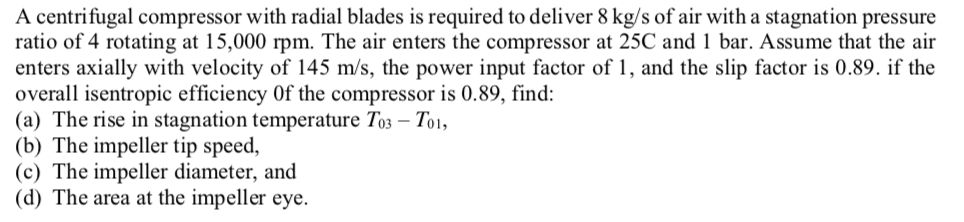 Solved A centrifugal compressor with radial blades is | Chegg.com
