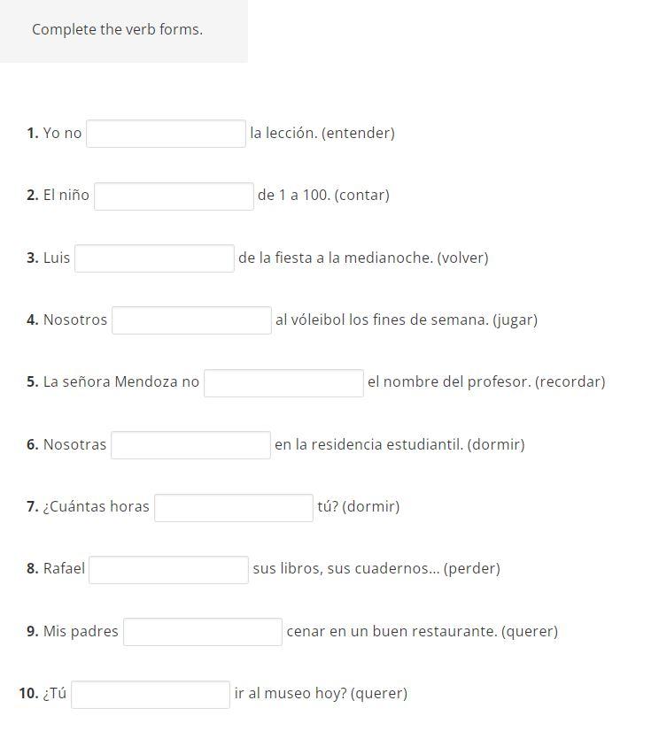 Complete the verb forms. 1. Yo no la lección. | Chegg.com