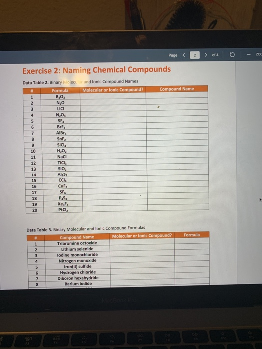 Solved Page Exercise 2: Naming Chemical Compounds Data Table | Chegg.com