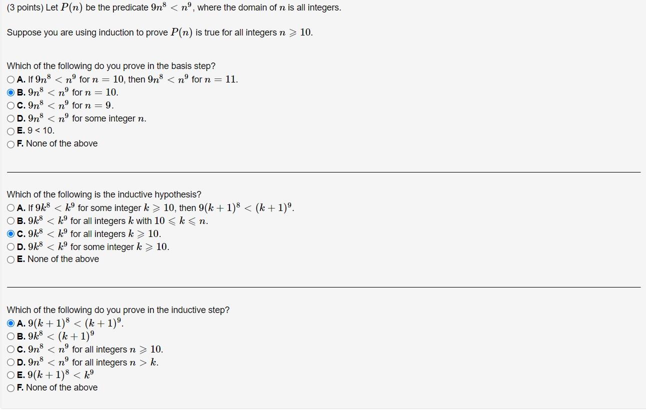 Solved (3 points) Let P(n) be the predicate 9n8k. E. 9(k+1)8 | Chegg.com