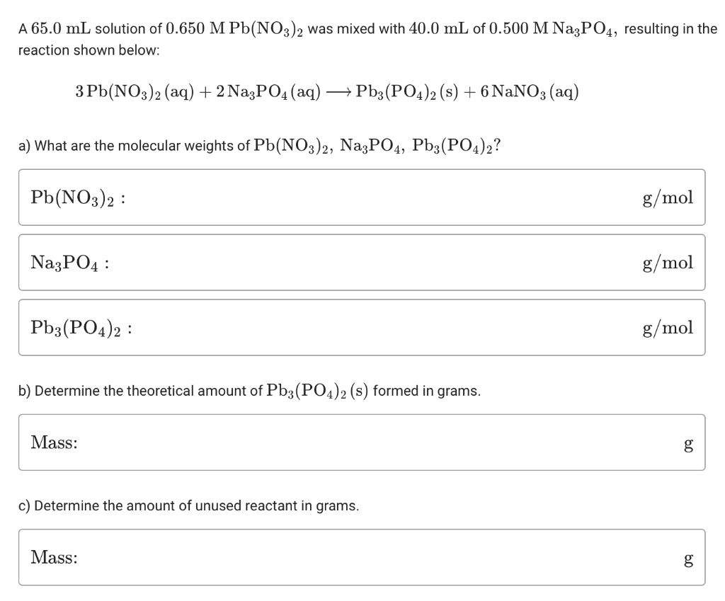 Solved A 65.0 mL solution of 0.650 M Pb(NO3)2 was mixed with | Chegg.com