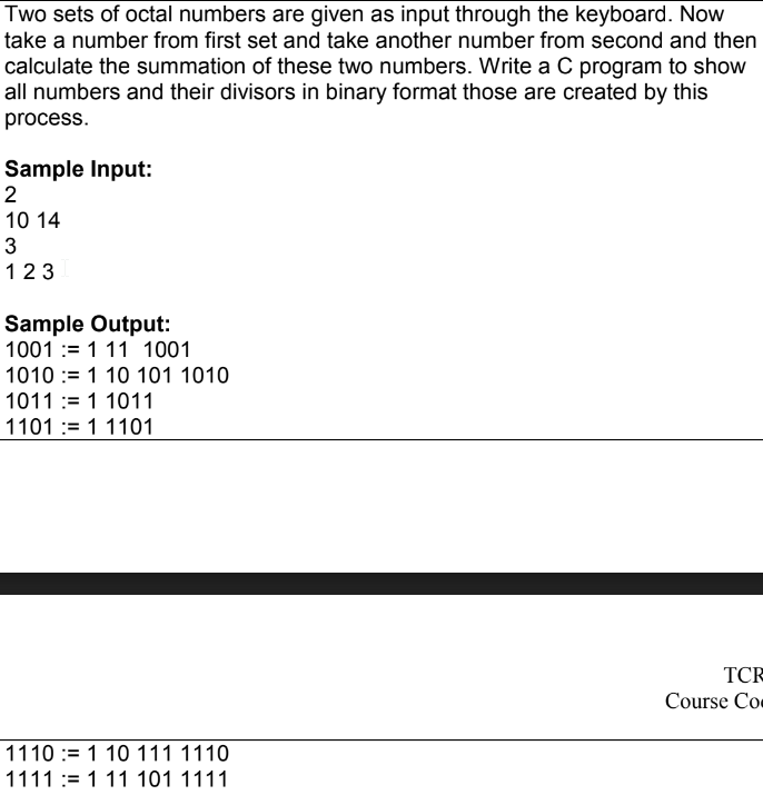 Solved Two sets of octal numbers are given as input through | Chegg.com