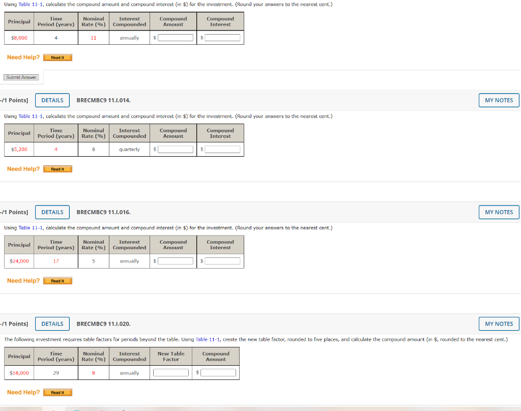 Solved Using Table 11-1, calculate the compound amount and | Chegg.com