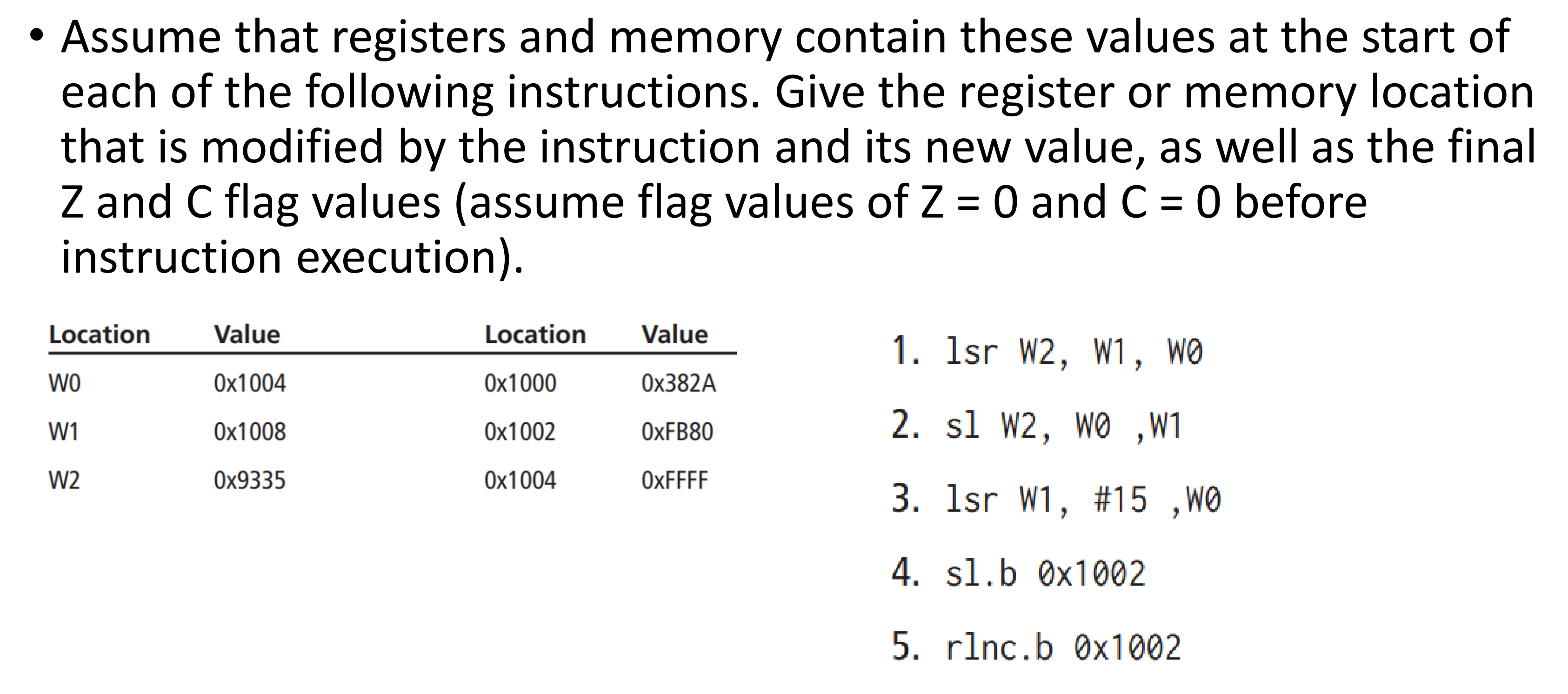 Solved - Assume that registers and memory contain these | Chegg.com