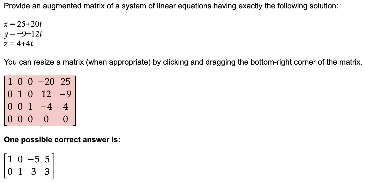 Solved Provide An Augmented Matrix Of A System Of Linear