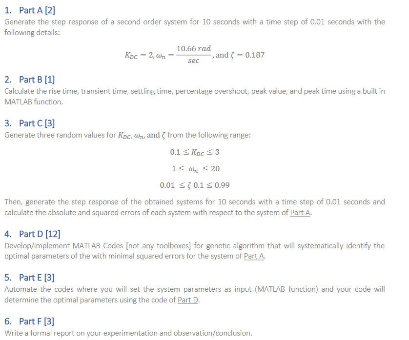 Solved 1. Part A [2] Generate the step response of a second | Chegg.com