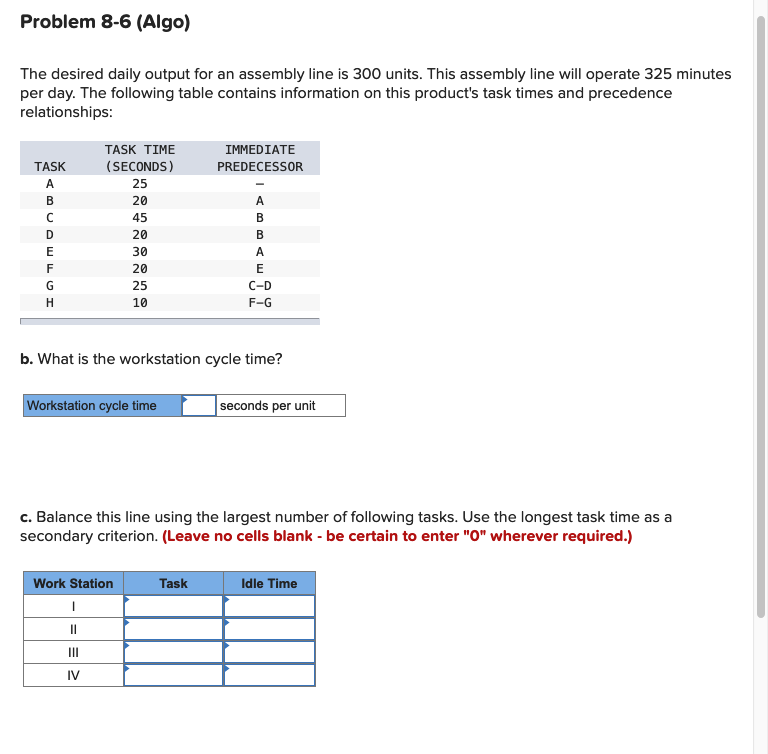 Solved Problem 8-6 (Algo)The desired daily output for an | Chegg.com