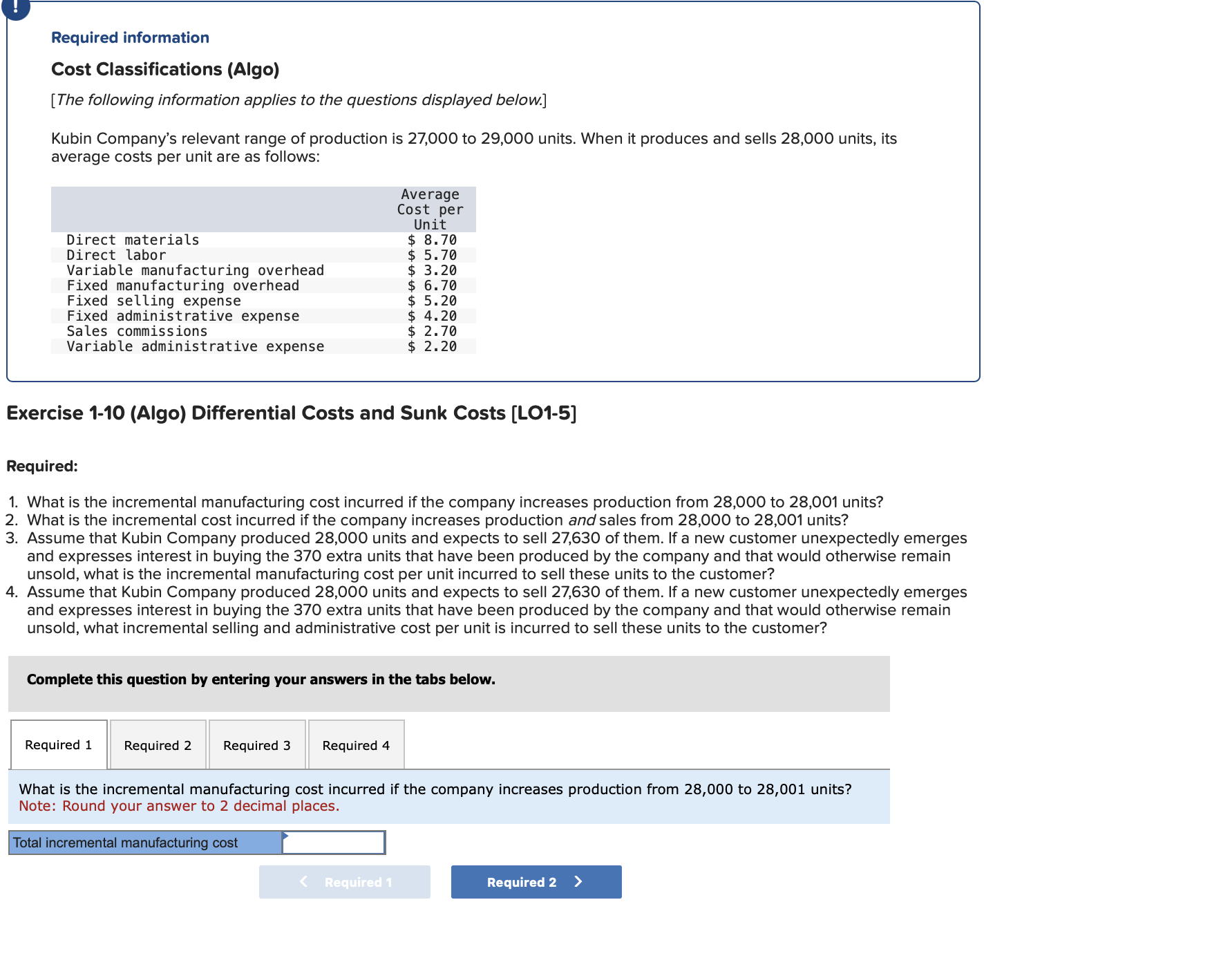Solved Required information Cost Classifications (Algo) [The | Chegg.com