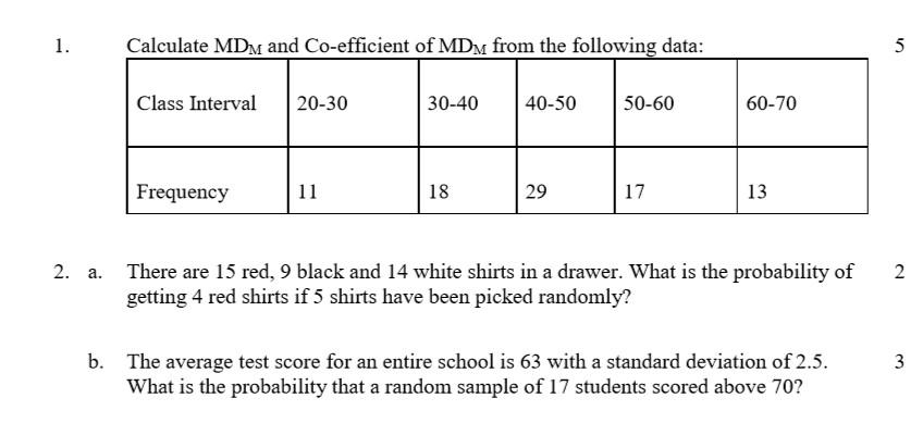 Solved 1. Calculate MDM and Co-efficient of MDM from the | Chegg.com