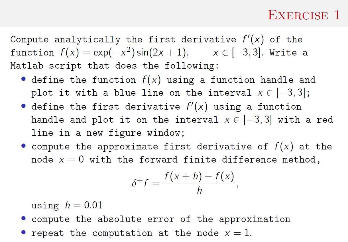 Compute analytically the first derivative f′(x) of | Chegg.com