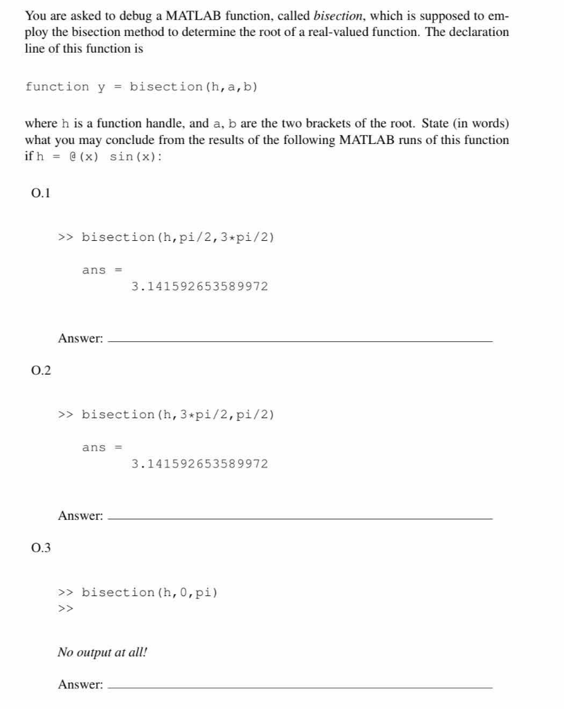 Solved You Are Asked To Debug A Matlab Function Called 6919