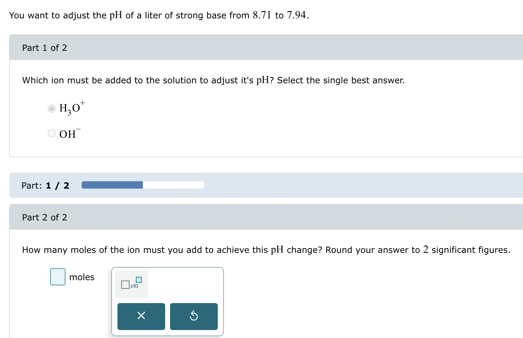 Solved You want to adjust the pH of a liter of strong base | Chegg.com