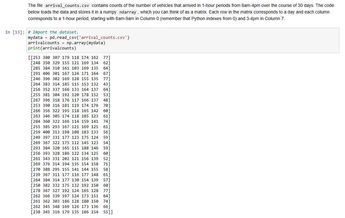 Solved The file arrival_counts.csv contains counts of the | Chegg.com