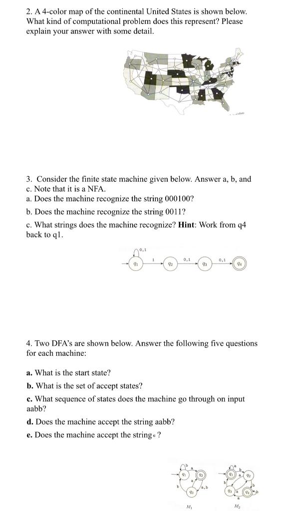 Solved 2. A 4-color map of the continental United States is | Chegg.com