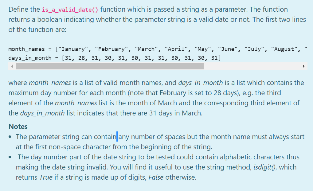Solved Define the is_a_valid_date() function which is passed | Chegg.com