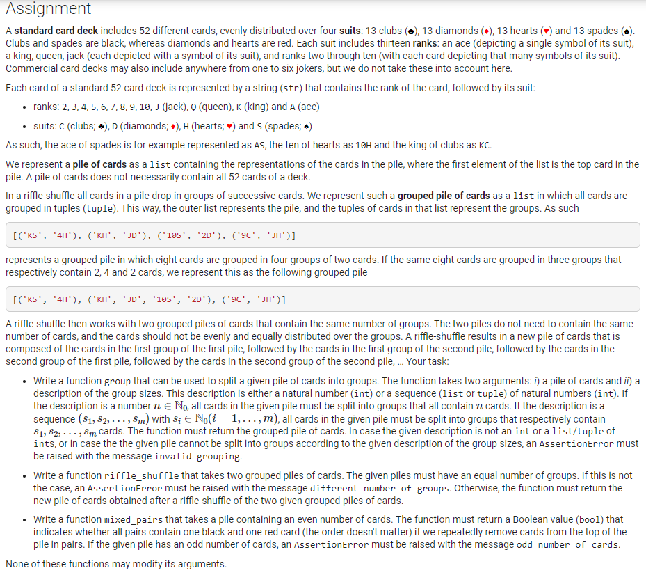 Assignment A standard card deck includes 52 different | Chegg.com