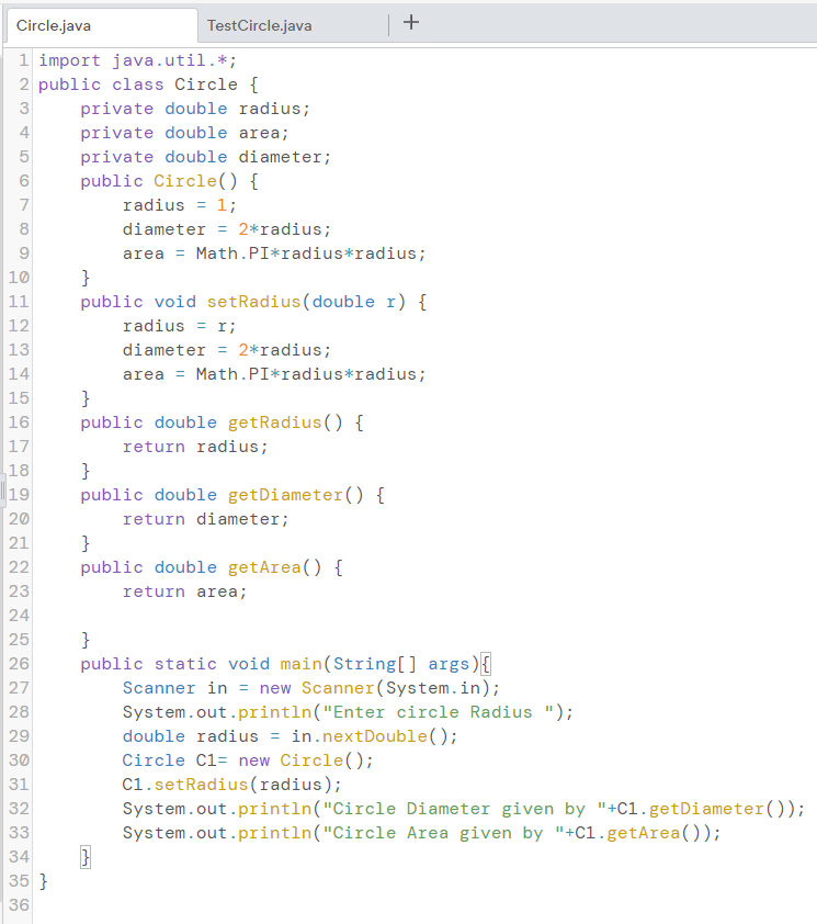 Solved Instructions Modify a class named Circle with fields | Chegg.com