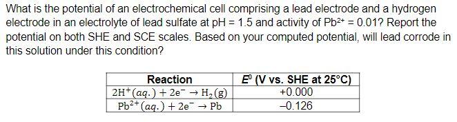 Solved What is the potential of an electrochemical cell | Chegg.com