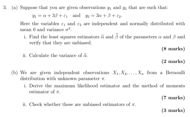 Solved 3. (a) Suppose that you are given observations yı and | Chegg.com