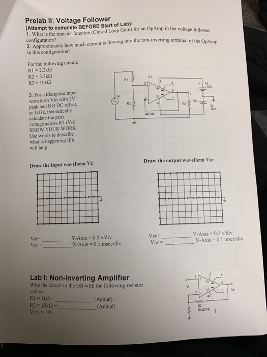 Solved Prelab II: Voltage Follower (Attempt to complete | Chegg.com