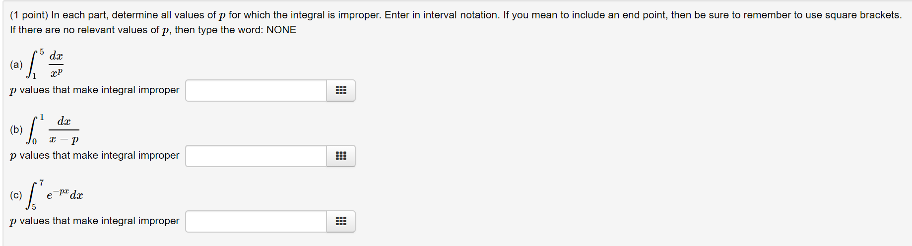 Solved (1 point) In each part, determine all values of p for | Chegg.com