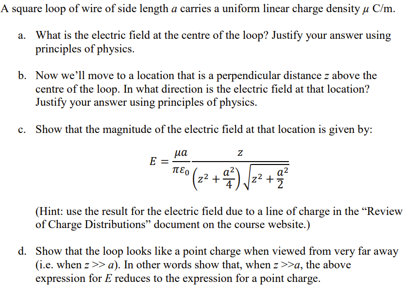 Solved square loop of wire of side length a carries a | Chegg.com