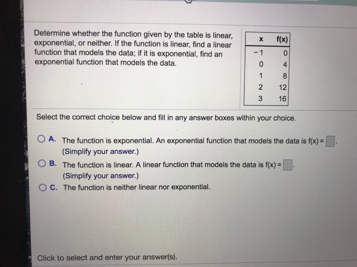 Solved Determine whether the function given by the table is | Chegg.com
