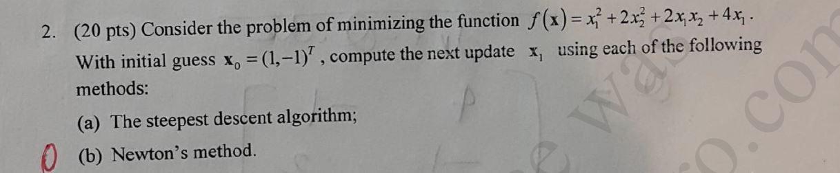 Solved 2. (20 pts) Consider the problem of minimizing the | Chegg.com
