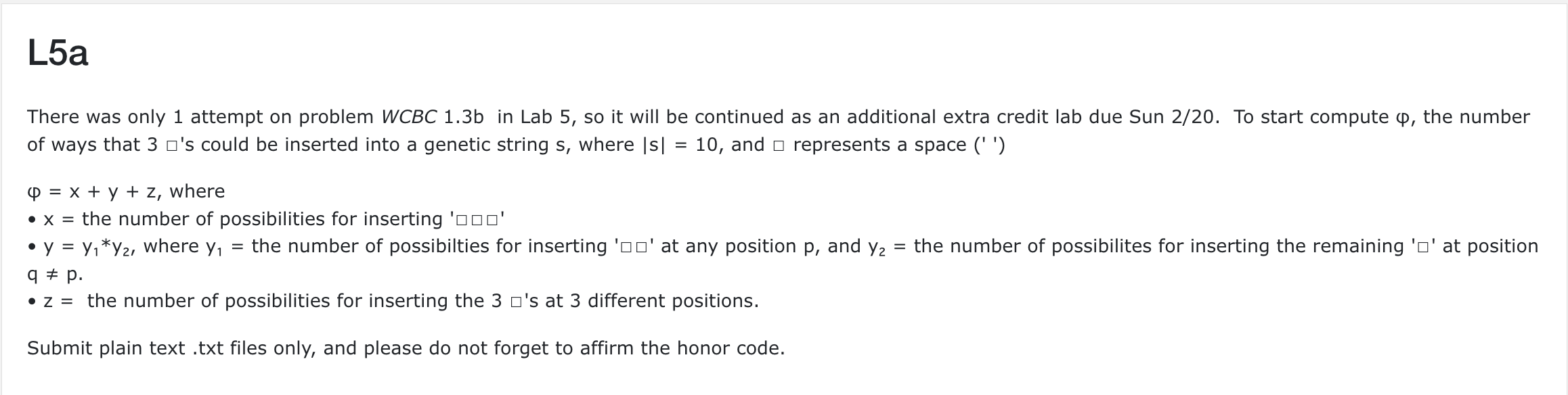 Solved L5a There was only 1 attempt on problem WCBC 1.3b in | Chegg.com