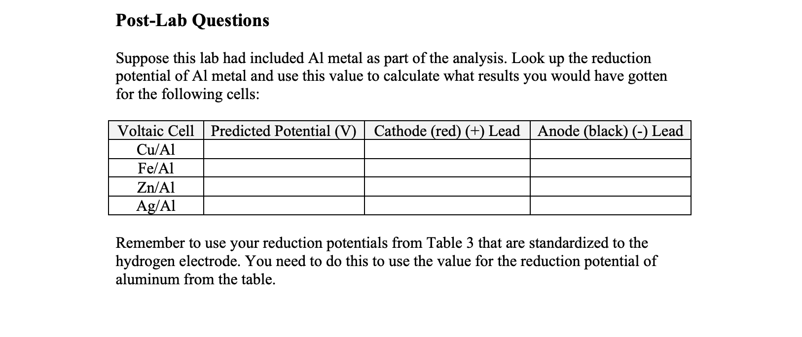 Solved Post-Lab Questions Suppose this lab had included Al | Chegg.com Solved Post-Lab Questions Suppose this lab had included Al | Chegg.com