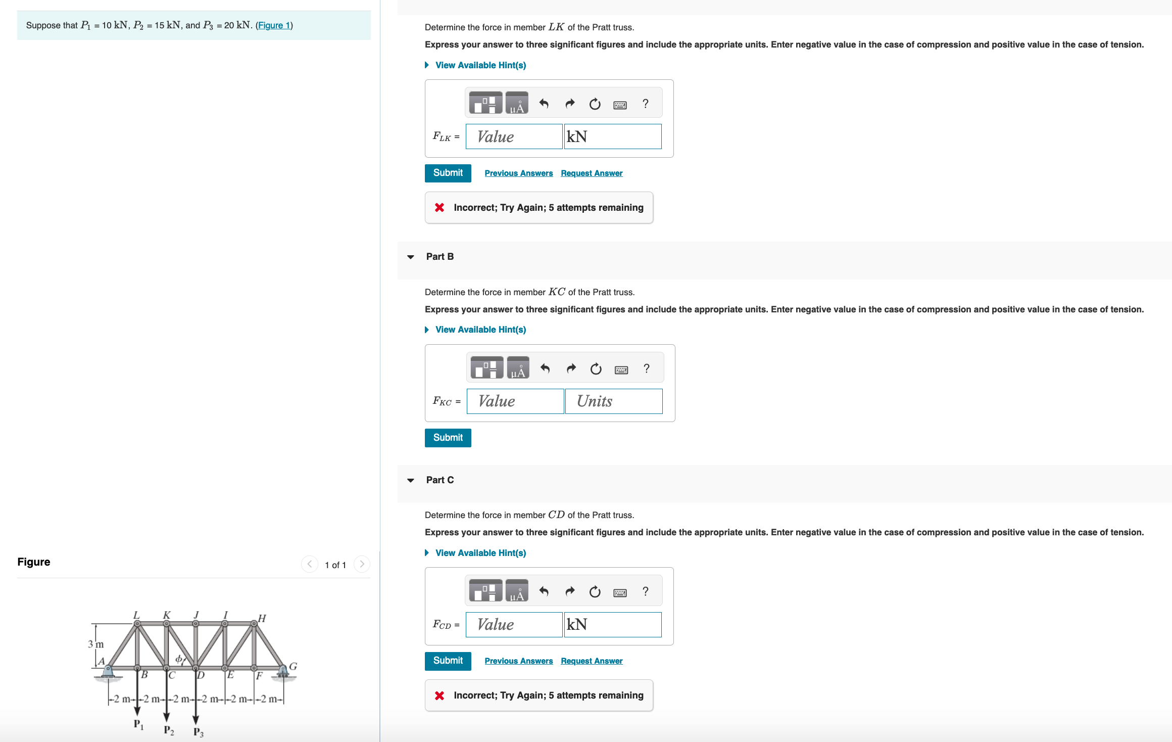 Solved Suppose that P1 = 10 kN, P2 = 15 kN, and P3 = 20 kN . | Chegg.com