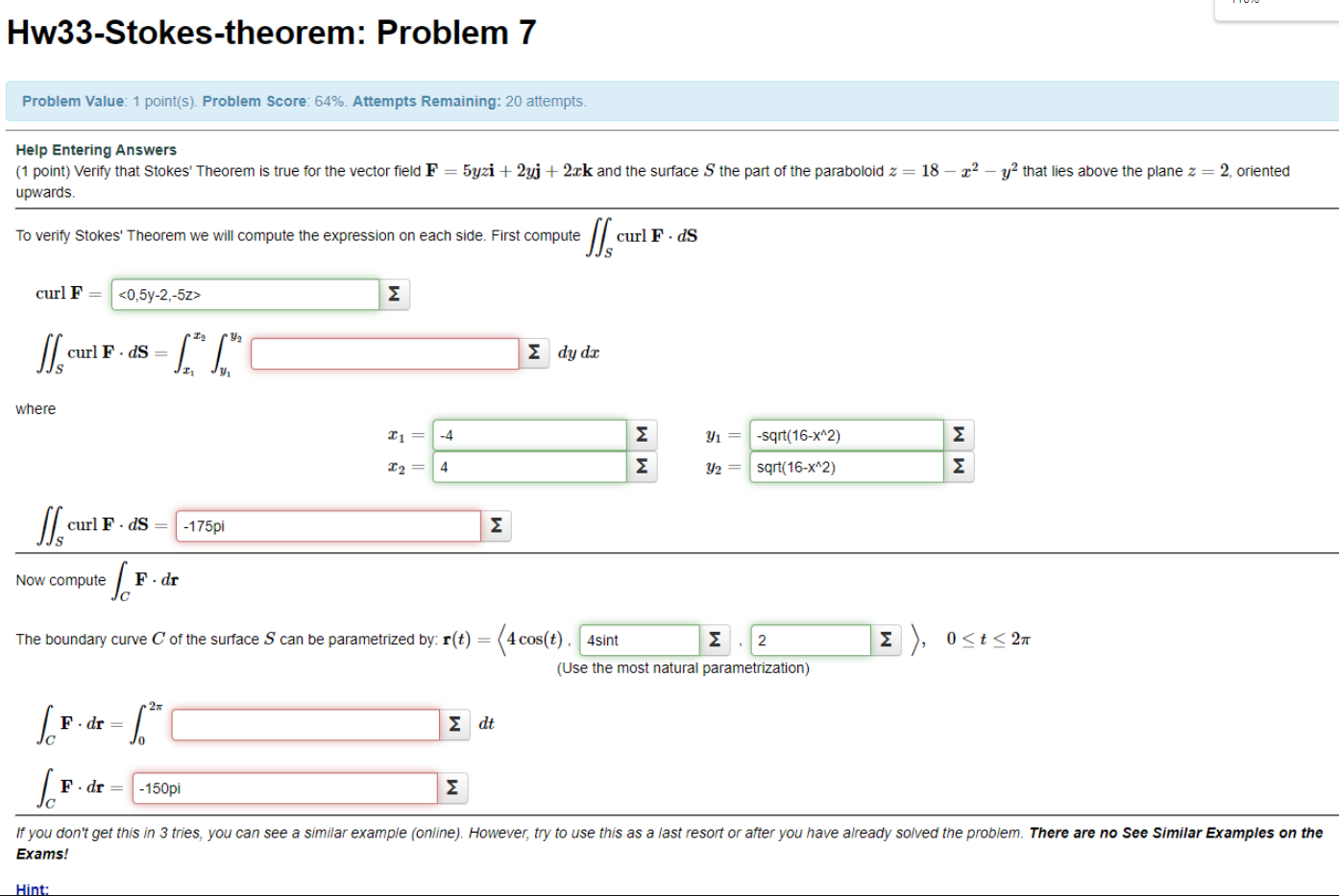 Solved Help Entering Answers upwards. To verify Stokes' | Chegg.com
