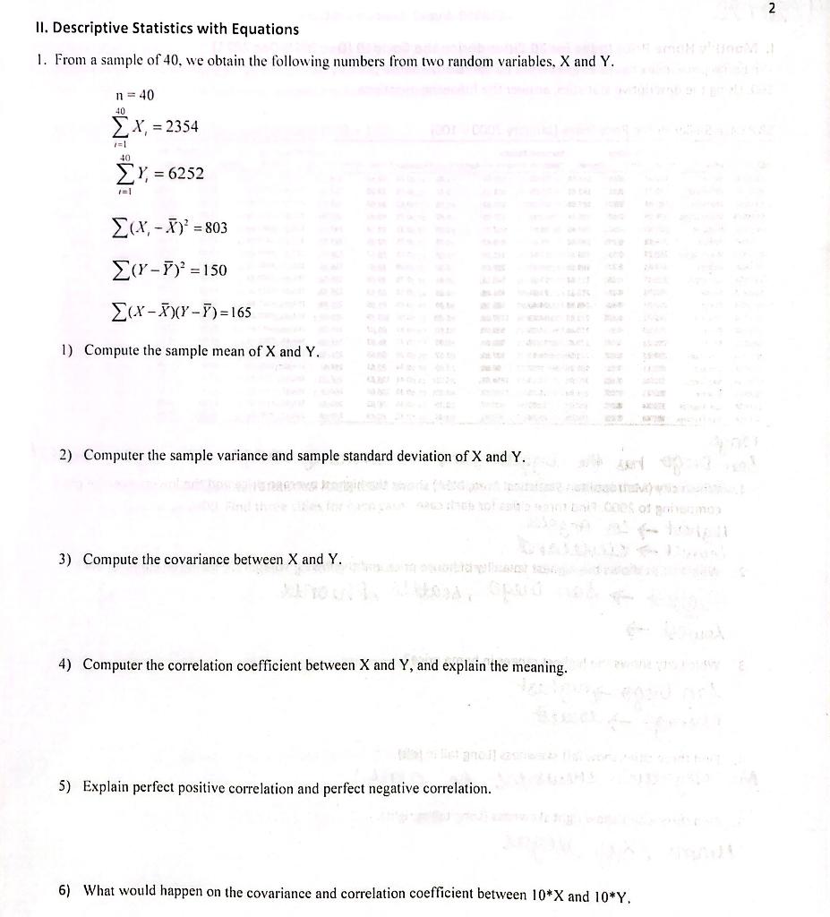 Solved II. Descriptive Statistics with Equations 1. From a | Chegg.com