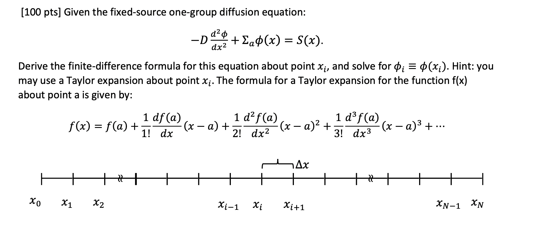 Solved [100 pts] Given the fixed-source one-group diffusion | Chegg.com