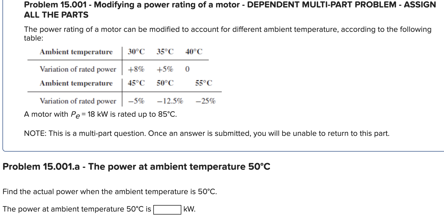Solved Problem 15.001 - ﻿Modifying a power rating of a motor | Chegg.com