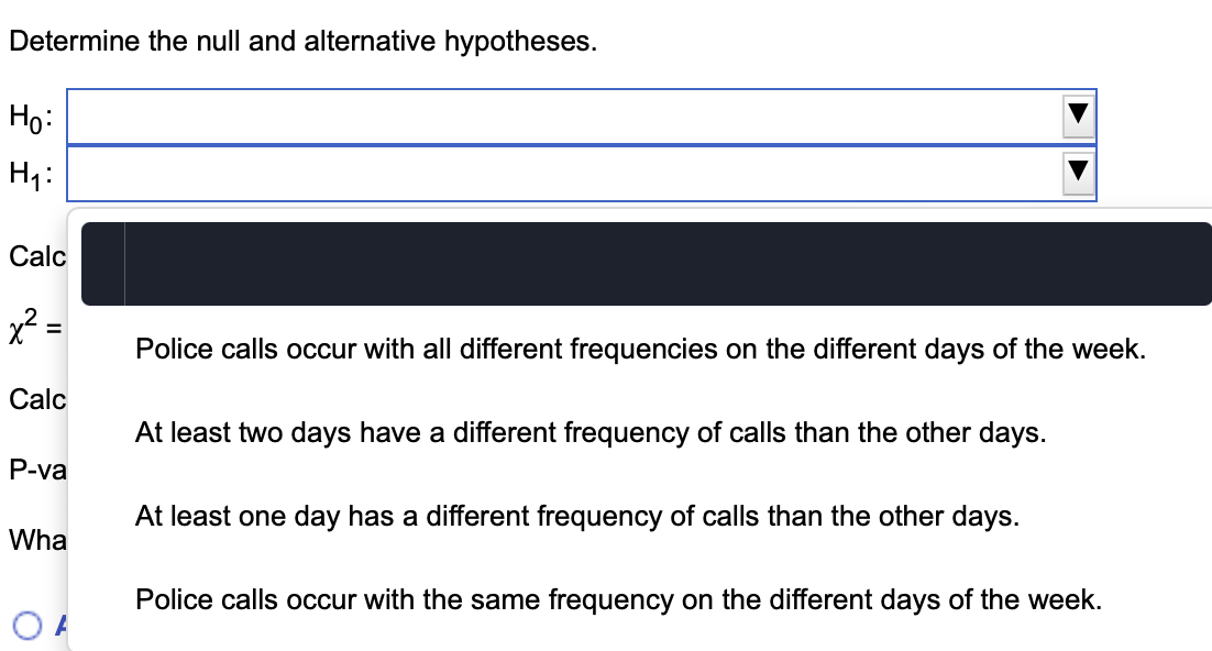 Solved A police department released the numbers of calls for | Chegg.com