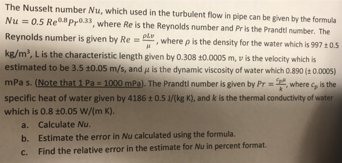 Solved The Nusselt number Nu, which used in the turbulent | Chegg.com