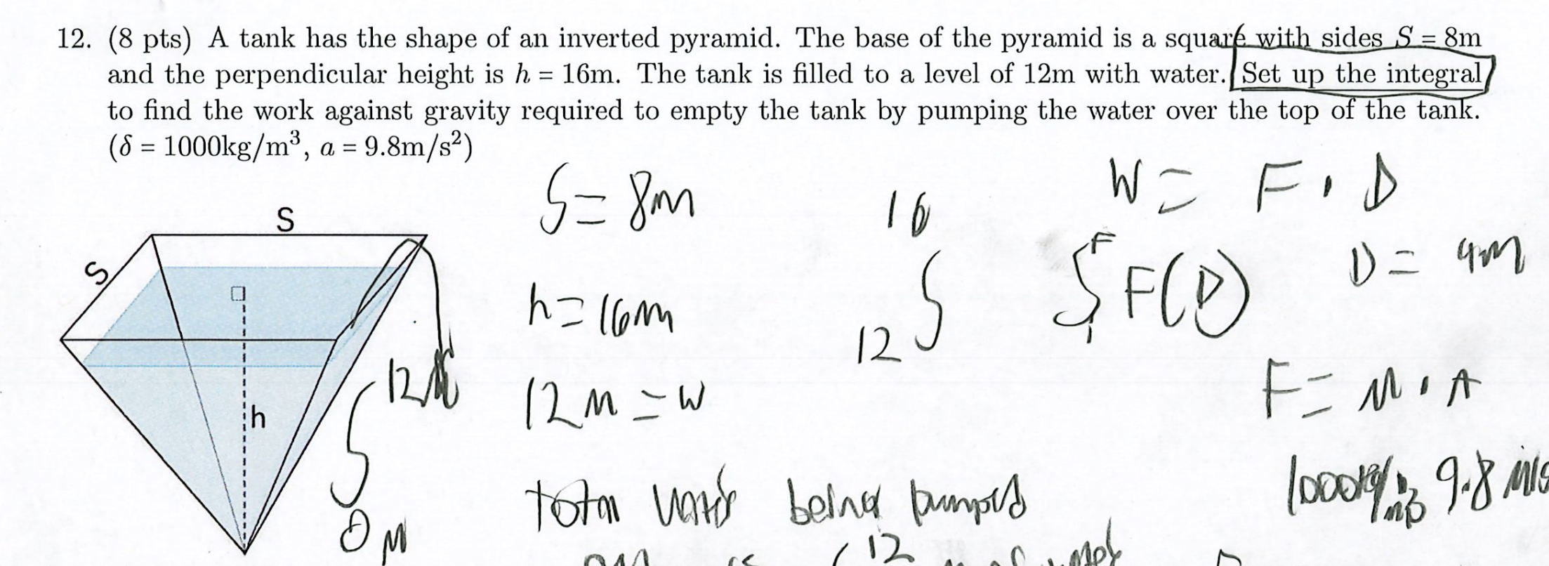 Solved 12. (8 pts) A tank has the shape of an inverted | Chegg.com