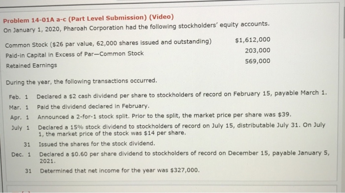 Solved Problem 14-01A a-c (Part Level Submission) (Video) On | Chegg.com