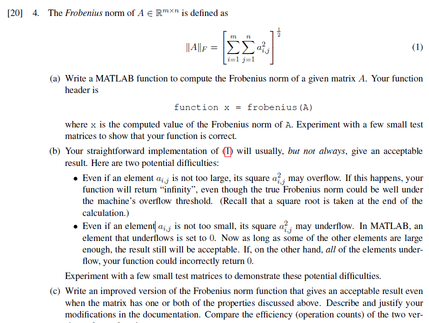 [20] 4. The Frobenius norm of A e Rmxn is defined as | Chegg.com