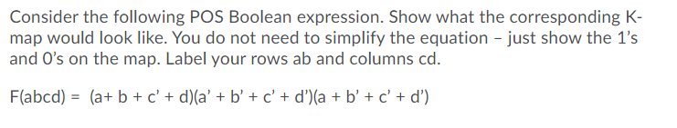 Solved Consider the following POS Boolean expression. Show | Chegg.com