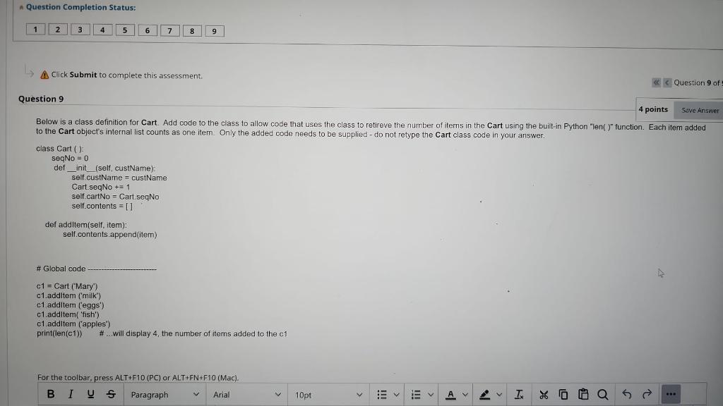 Solved Below is a class definition for Cart. Add code to the | Chegg.com