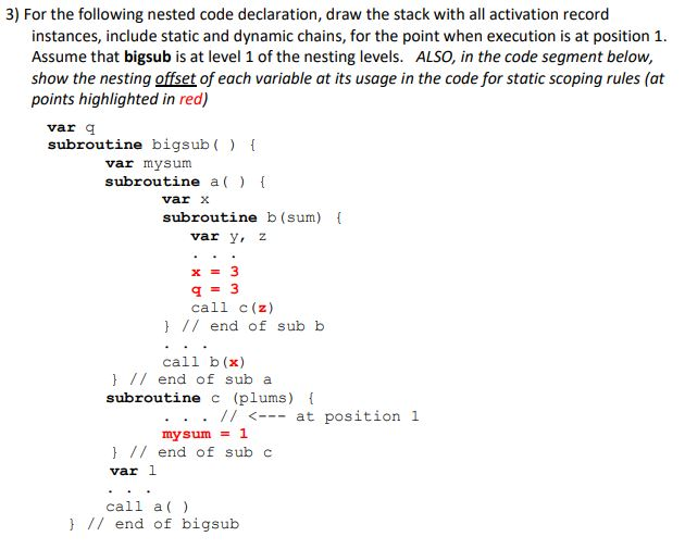 3) For the following nested code declaration, draw | Chegg.com