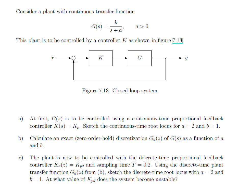 Solved Consider a plant with continuous transfer function b | Chegg.com