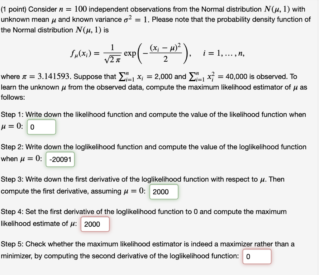 Solved (1 point) Consider n = 100 independent observations | Chegg.com