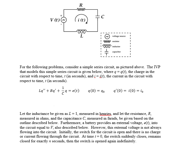Solved R=130, C=0.00025 , V=23, n=11 A) Set up the IVP | Chegg.com