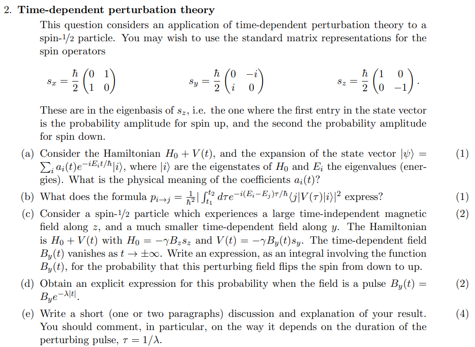 Solved 2. Time-dependent perturbation theory This question | Chegg.com